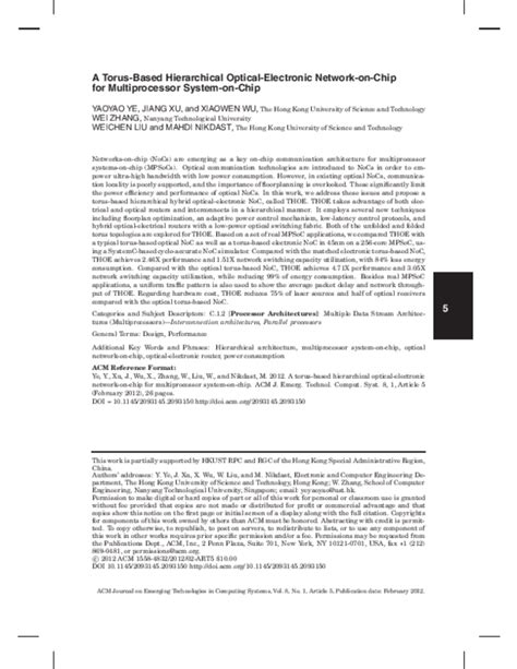 Pdf A Torus Based Hierarchical Optical Electronic Network On Chip For