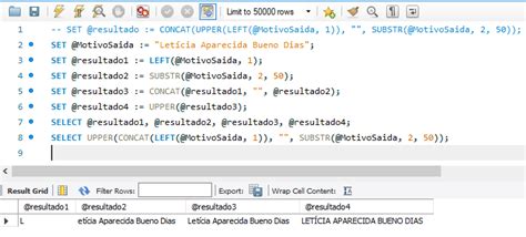 dúvida sobre as funções concat upper left text e substr looker