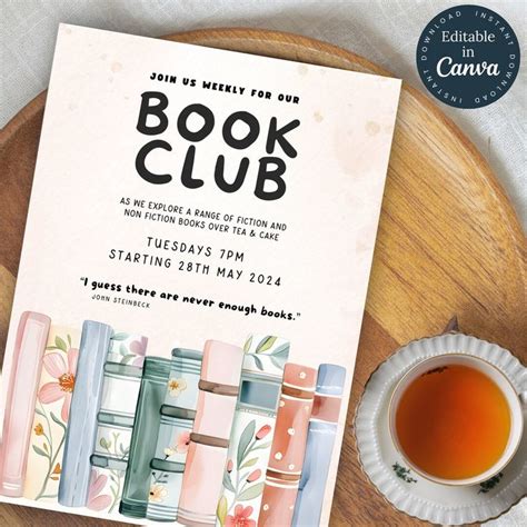 Editable Book Club Invite Vintage Book Club Invitation Book Party