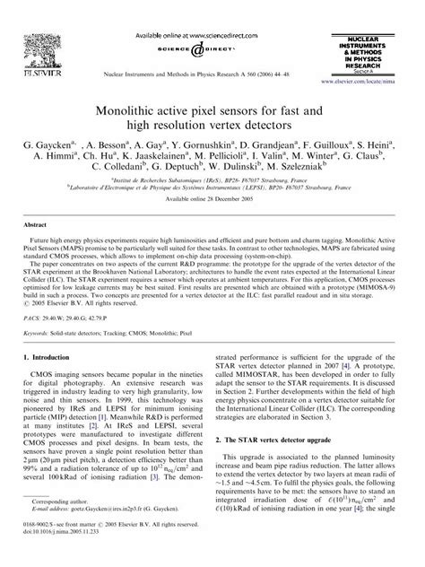 pdf monolithic active pixel sensors for fast and high resolution