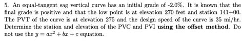 an equal tangent sag vertical curve has an initial