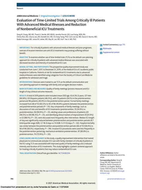 Evaluation Of Time Limited Trials Among Critically Ill Patients With Advanced Medical Illnesses
