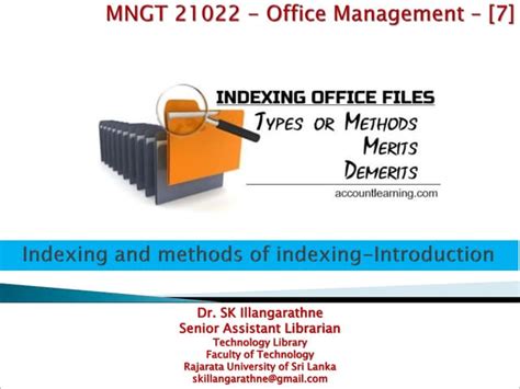 Mngt 21022office Management Lecture 7indexingandmethodsof