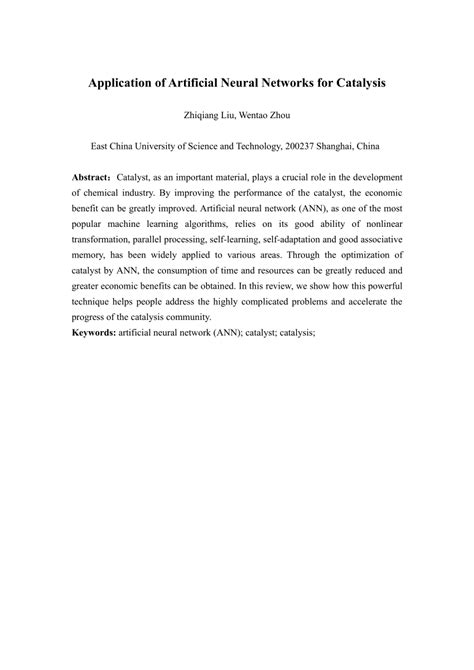 Pdf Application Of Artificial Neural Networks For Catalysis