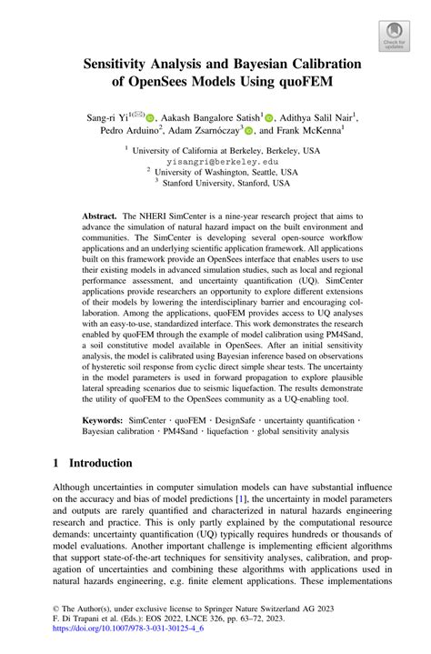 pdf sensitivity analysis and bayesian calibration of opensees models