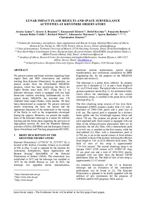 Pdf Lunar Impact Flash Results And Space Surveillance Activities At Kryoneri Observatory