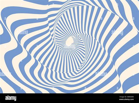 Abstract Optical Illusion Background With Blue And Beige Wavy Lines Creating A Dynamic Vortex