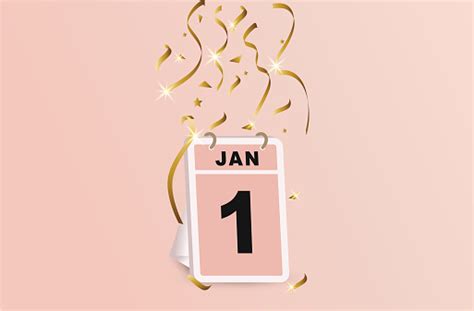 새해 복 설 날 디자인 창조적 인 개념 1 월 1 일 달력 눈 그라데이션 배경에 반짝이는 색종이 공간 텍스트 영역 사실적인 3d 그림을 복사합니다 12월 31일에 대한 스톡