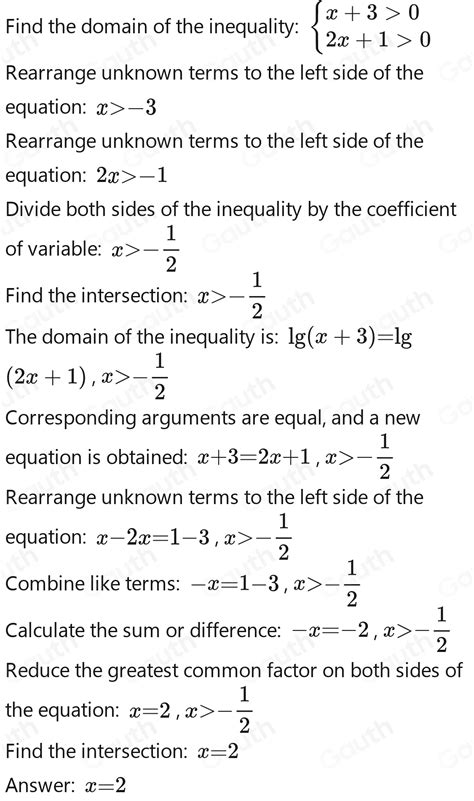 solved ve the following equations log x 3 log 2x 1 [math]