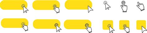 premium vector yellow buttons with clicking hand or arrow pointer set