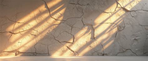sunlight rays casting shadows on a textured cracked wall stock image