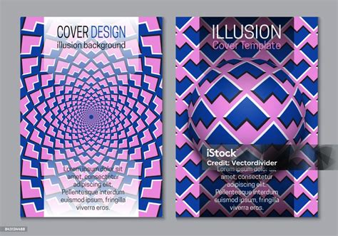Template Desain Sampul Buku Merah Muda Biru Dengan Elemen Ilusi Gerakan Optik Ilustrasi Stok
