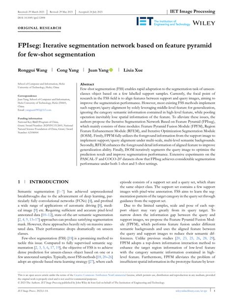Pdf Fpiseg Iterative Segmentation Network Based On Feature Pyramid For Few‐shot Segmentation