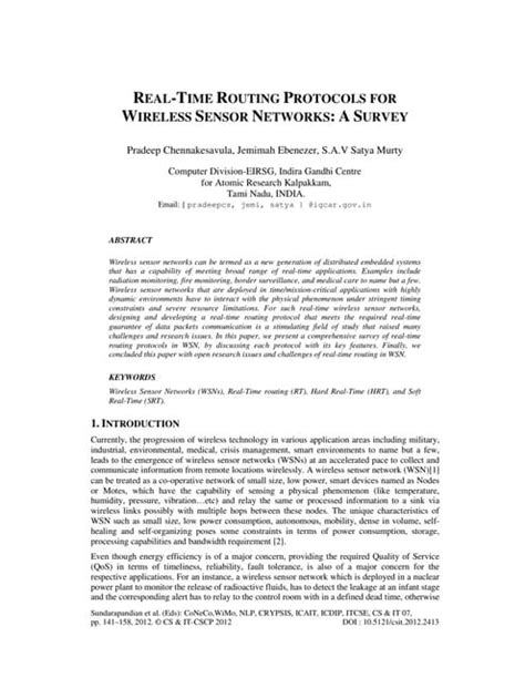 Real Time Routing Protocols For Wireless Sensor Networks A Survey Pdf