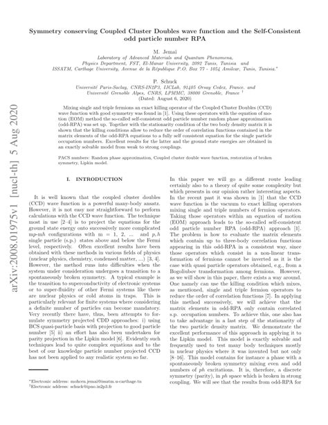 pdf symmetry conserving coupled cluster doubles wave function and the