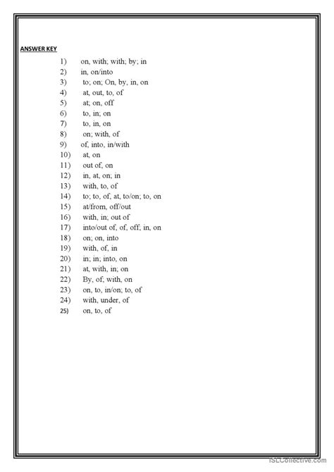 PREPOSITIONS AND PREPOSITION ADVERBS English ESL Worksheets Pdf Doc