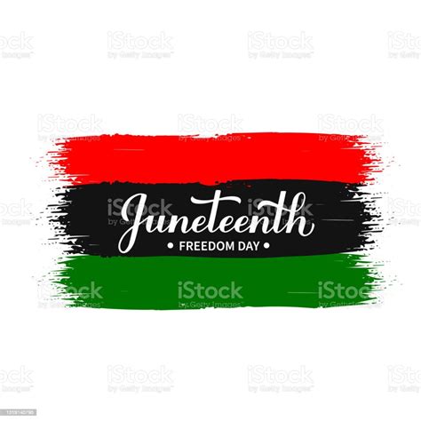 6월십대 서예 핸드 레터링 브러쉬 스트로크 플래그 6월 19일 아프리카계 미국인 휴가 배너 타이포그래피 포스터 인사말 카드 엽서 등을 위한 벡터 템플릿 Juneteenth에