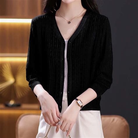 여성 여름 7부 브이넥 가디건 온채널