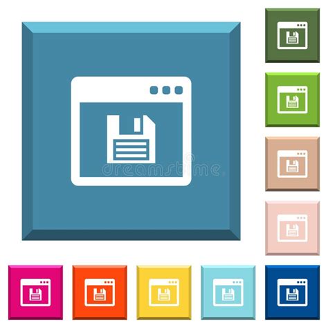 save application white icons on edged square buttons stock vector