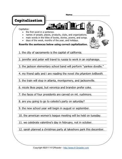 6th Grade Capitalization Worksheet Practice Exercises For Correct