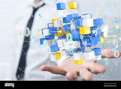Abstract 3d Rendered Data Cloud With Binary Coder Hovering Over A Mans