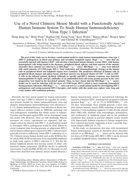 Pdf Use Of A Novel Chimeric Mouse Model With A Functionally Active Human Immune System To
