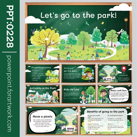 เทมเพลตพื้นหลังกระดานดำ Powerpoint พื้นหลังการ์ตูน ท่องเที่ยวสวนสาธารณะ การ์ตูนสื่อการสอนภาษา