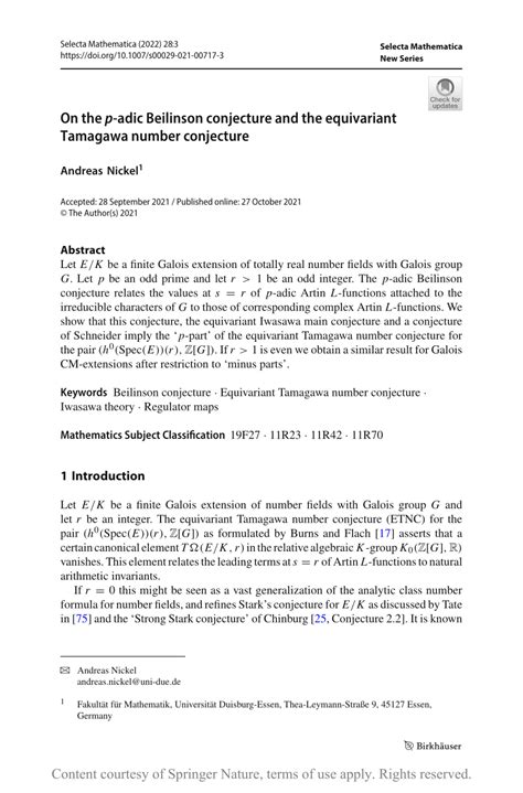 Pdf On The P Adic Beilinson Conjecture And The Equivariant Tamagawa Number Conjecture