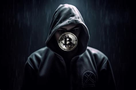 Premium Ai Image Hacker With Mask And Bitcoin On Dark Background