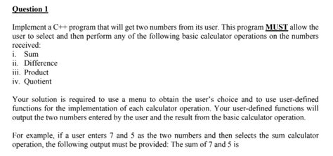 Solved Question 1 Implement A C Program That Will Get Two