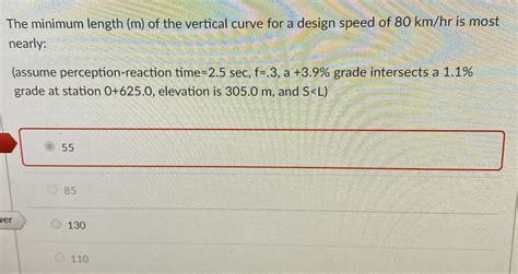 Solved The Minimum Length M Of The Vertical Curve For A Chegg