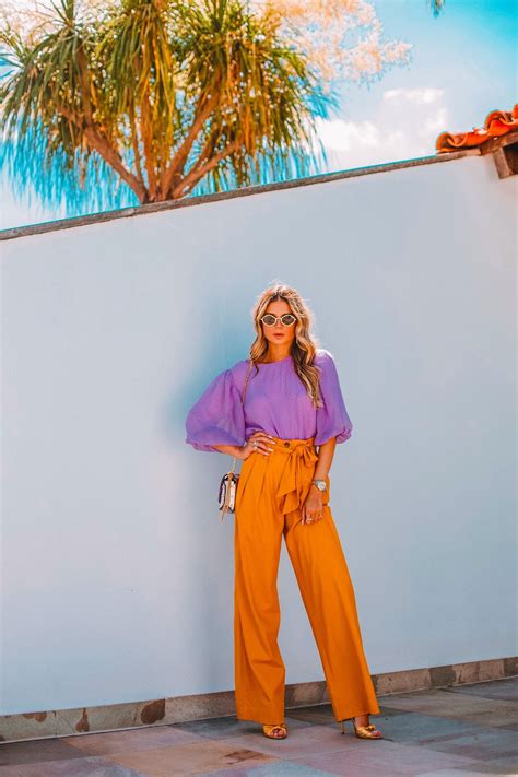 Look Do Dia Lavanda E Laranja Colorful Fashion Color Blocking Outfits Colourful Outfits
