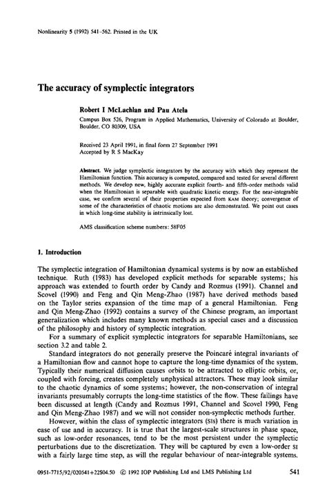 Pdf The Accuracy Of Symplectic Integrators