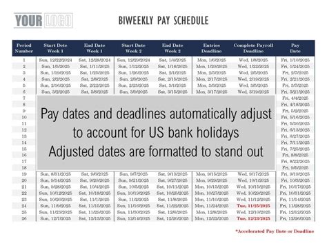 2025 Bi Weekly Payroll Calendar And Schedule Template Excel Download Printable Etsy