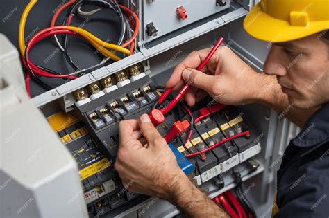 Closeup Of A Male Electrician Checking Fuse With Multimeter Premium