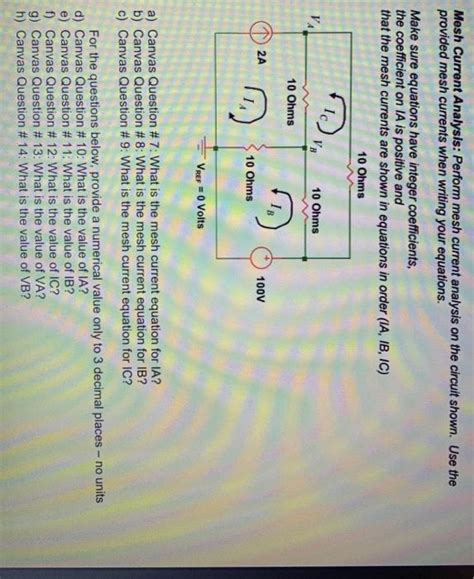 Solved Mesh Current Analysis Perform Mesh Current Analysis Chegg Com