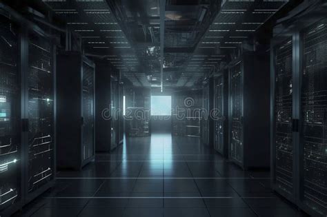 Dark Hallway With Rows Of Servers Generative Ai Stock Illustration Illustration Of Data