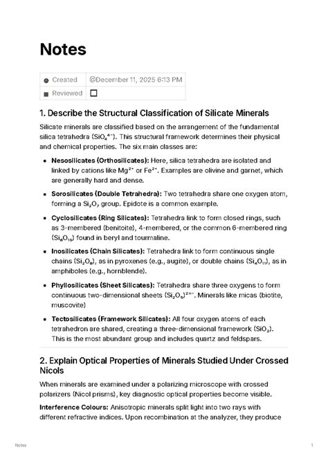 Geology Notes 1 Structural Classification And Properties Of Minerals