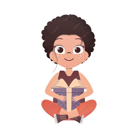 Маленькая девочка сидит в позе лотоса и держит в руках подарочную коробку векторная иллюстрация