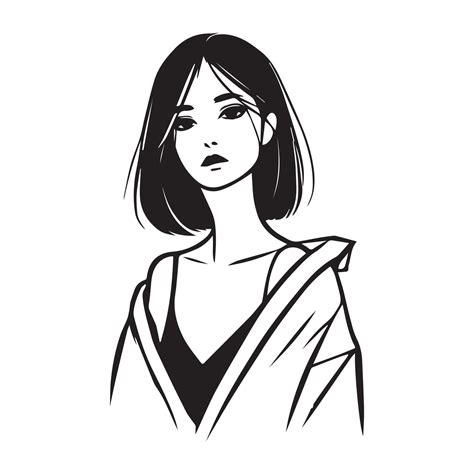 Stylish Woman Clipart Black And White Cute Girl Illustration 52784688
