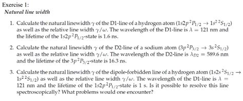 Solved Exercise Natural Line Width Calculate The Chegg