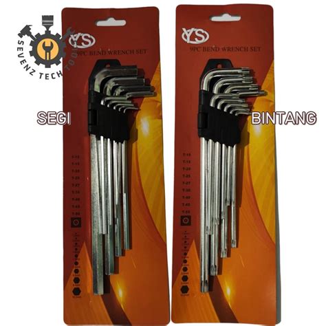 Jual Kunci L Set 9 Pcs Ys Panjang Segi Bunga Bend Wrench Set 15 10mm