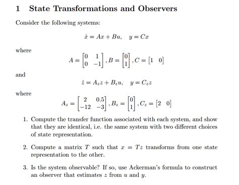 Solved Consider The Following Systems X Ax Bu Y Cx Chegg Com