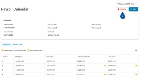 Delete Payroll Calendar