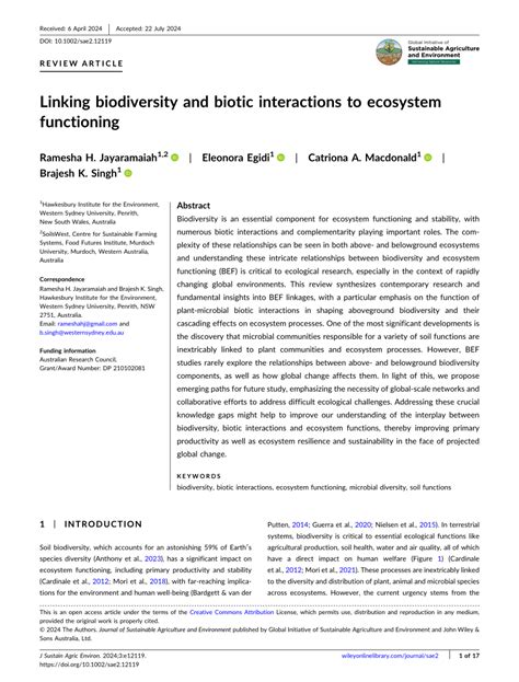 Pdf Linking Biodiversity And Biotic Interactions To Ecosystem Functioning