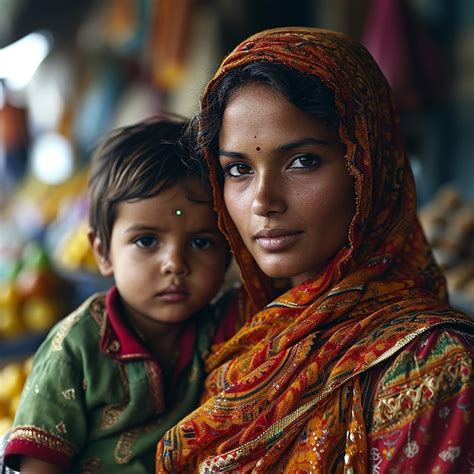 Young Indian Mother And Son Shopping Premium Ai Generated Image