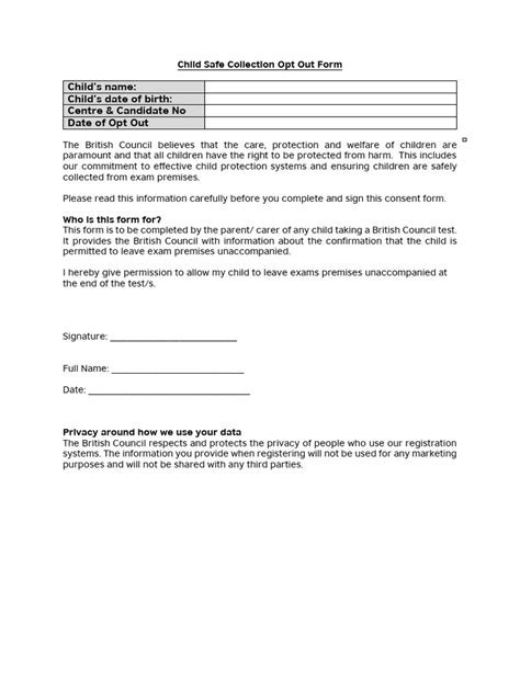 Safe Collection Opt Out Form Pdf