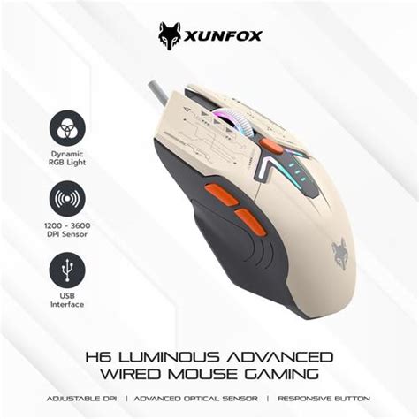 Promo Mouse Gaming Kabel 6d Xunfox H6 3600 Dpi Rgb Light Ergonomic