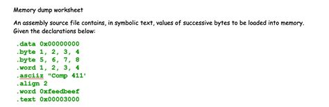 Solved Memory Dump Worksheetan Assembly Source File