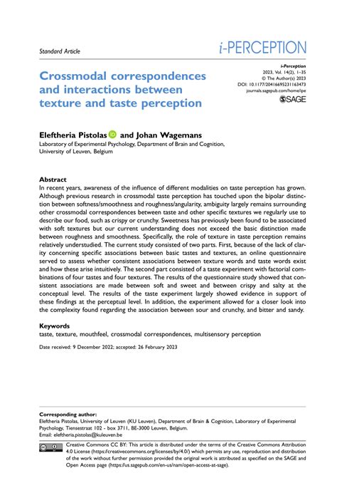 Pdf Crossmodal Correspondences And Interactions Between Texture And